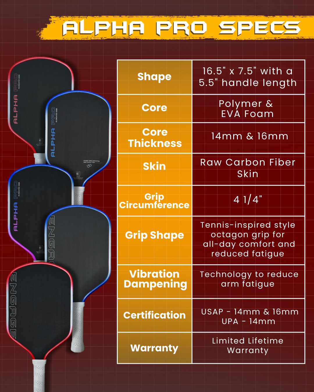 Engage Alpha Pro 14mm Paddle - Pickleball Essentials